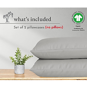 California Design Den 100% Organic Cotton Pillow Cases Standard Size/Queen Size Set of 2, Authentic GOTS Certified, Soft & Cooling, Percale Weave Cotton Pillowcases (Light Grey)