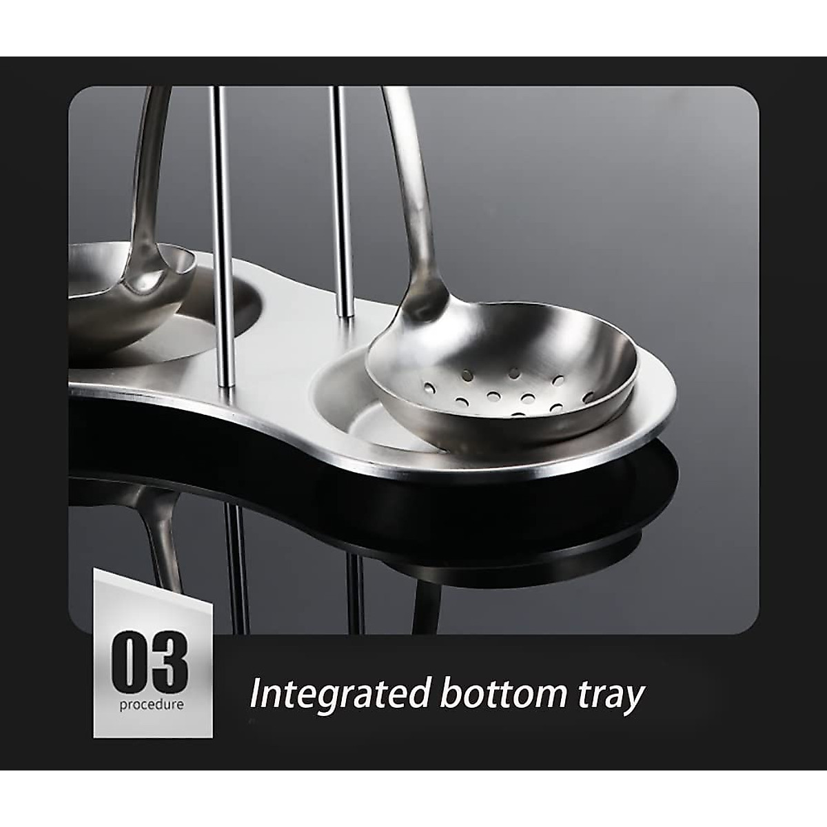 Anller Stainless Steel Standing Spoon Rest with two resting Dishes, Double Spoon Racks, Upright Ladle Holder, Silver