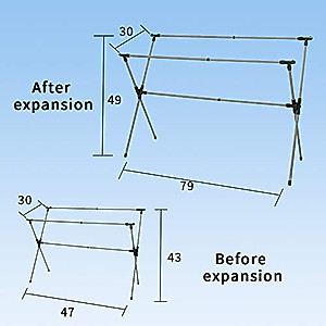 YUBELLES Clothes Drying Rack, Adjustable and Foldable Laundry Rack, Space Saving Hanger Rack, Retractable 47-79 Inch Clothes Rack Heavy Duty Garment Rack for Indoor/Outdoor