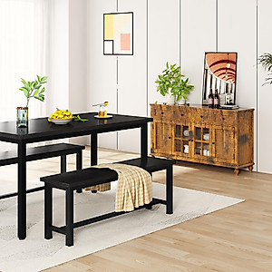 Recaceik Dining Benches, 39 Inch Table Benches, Pair of 2 Benches for Dining Room, Kitchen, Entryway, Bedroom, Industrial Small Bench Kitchen Bench with Metal Legs, Easy to Assemble, Black