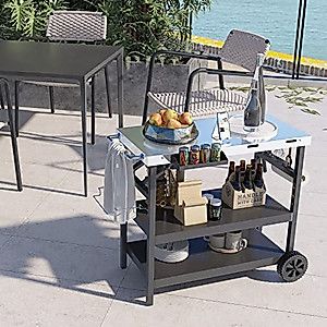 PETSITE Outdoor Grill Cart, Foldable BBQ Pizza Oven Stand, Movable Food Prep Table with Stainless Steel Tabletop & Wheels, Portable Griddle Dining Kitchen Island Cart Station for Bar Patio Outside