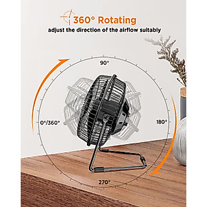 EasyAcc 6 Inch USB Desk Fan, Small USB Desk Fan, [Small Quiet Strong Airflow and 360° Rotating Personal Table Cooling Fan] USB Powered Portable Fan, 2 Speed（3.3~4.1 M/S Black (USB POWERED ONLY)