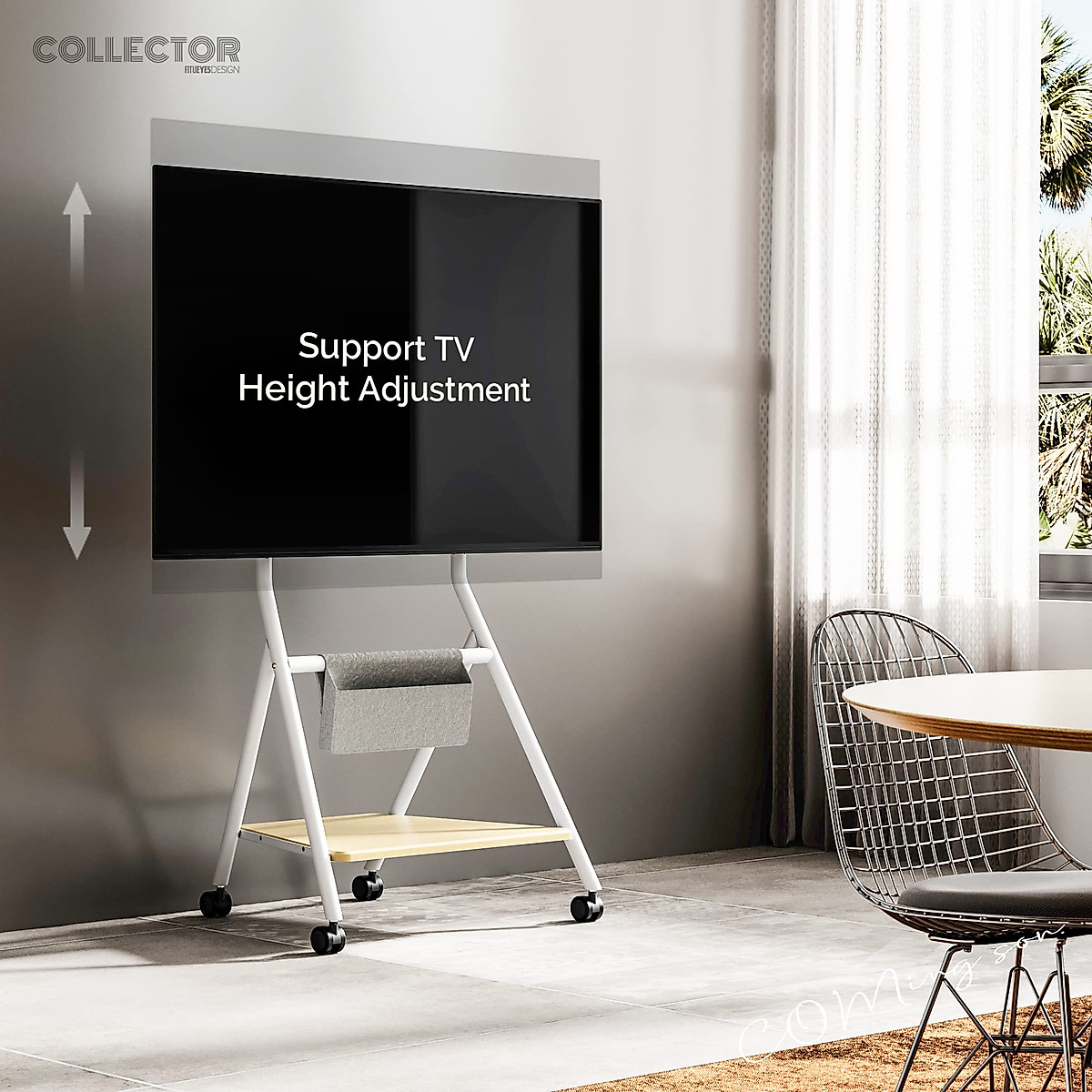 FITUEYES Design Mobile TV Stand for 46 55 60 65 Inch TV, Rolling TV Cart Floor Stand with Mount for Living Room Office Hotel, Modern Corner TV Stand with Wooden Storage Shelves, Collector Series