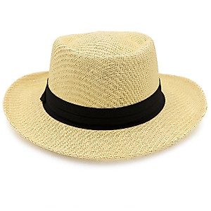 Panama Jack Men's Gambler Straw Hat - Lightweight, 3" Big Brim, Inner Elastic Sweatband, 3-Pleat Ribbon Hat Band (Black, Large/X-Large)
