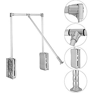 uyoyous Pull Down Closet Rod Aluminum Adjustable 35-46.7 Inch Heavy Duty Closet Pull Down Rods Hanger for Hanging Clothes Wardrobe Lift Rail Organizer Storage System Side Mounted Expanding Tubing