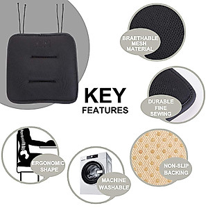 Big Hippo Kids Chair Pads with Ties Sandwich Mesh Fabric Chair Cushion Nonslip Square Seat Cushion Memory Foam Cushion for Kids Chair/School Chair/Wood Chairs,12"x12"(Black, 2 Pack)