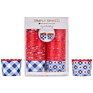 Simply Baked Large 5 Ounce Disposable Paper Baking Cups, 100 Pack of Cupcake Muffin Wrappers for Baking or Party, Treats, Candy, and Snack Cups, Patriotic Gingham