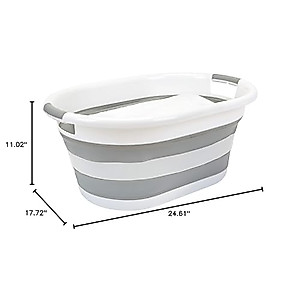 Simplify Collapsible Laundry Basket | Portable | Space Saver Storage | Hold 2 Loads | Store Under the Bed or Closet | Good for Kids | Dorm | Bedroom | Large | White/Grey