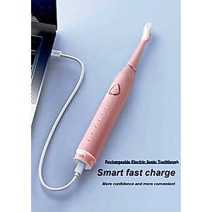 JANECC Electric Toothbrush for Adults, Rechargeable Sonic Toothbrushes, 6 Modes, 45,000VPM Motor and 2 Mins Smart Timer, 1 Face Washing Head, Facial Massage 5 Brush Heads(Pink), 9.8X3.9X1.18 Inch