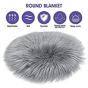 Sibba Faux Fur Small Area Rug Chair Desk Sofa Cover Carpet 35 cm Fluffy Plush Seat Pad Protectors for Home Bedrooms Aesthetic Decor (Grey Round)