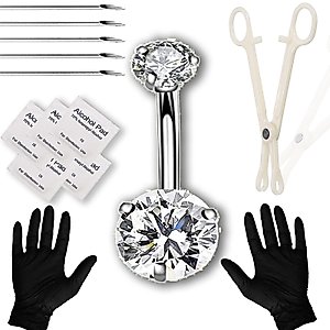 Belly Piercing Kit - Urknall Belly Button Piercing Kit Navel Piercing Kit with 14G Belly Button Jewelry 316L Steel Piercing Needles and Piercing Clamps for Navel Rings Piercing Kits Piercing Supplies