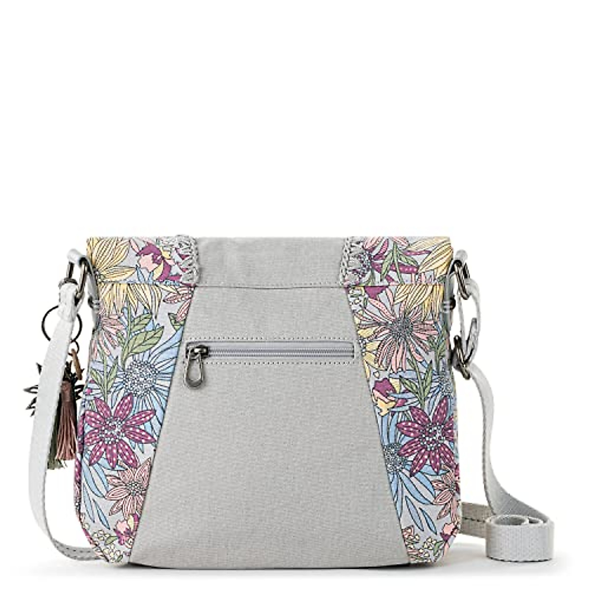 Sakroots Foldover Crossbody Bag in Cotton Canvas with Adjustable Strap, Blush Flower Garden