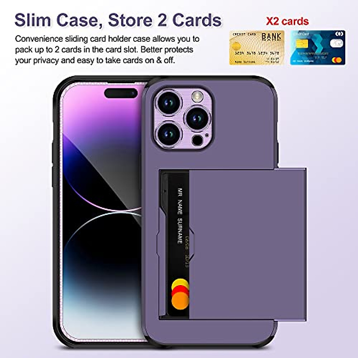 SAMONPOW 4-in-1 iPhone 14 Pro Max Case with Screen Protector & Camera Cover Full Body Hybrid iPhone 14 Pro Max Case Wallet Card Holder Shockproof Protective Case for iPhone 14 Pro Max for Women Men