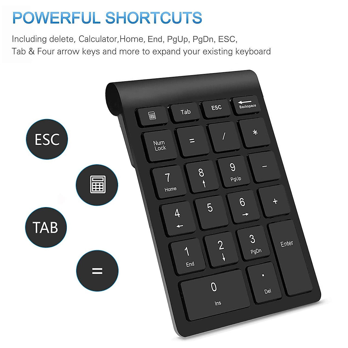 Wireless Number Pad and Mouse Combo, Acedada Portable Ultra Slim 2.4GHz USB Wireless Numeric Keypad and Mouse Set for Laptop, Notebook, Desktop, PC Computer - Black