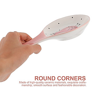 Ceramic Spoon Rest with Chicken Pattern Decorative Kitchen Spoon Holder Cooking Utensils Rest Stand Spatula Holder for Kitchen Stoves Countertops Pink