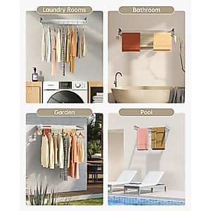 Upgrade Laundry Drying Rack Collapsible, Wall Mounted Drying Rack, Clothes Drying Rack, Retractable Drying Rack, 31.5" Wide, 13.2 Linear Ft, 5 Aluminum Rods (31.5'' Wide with 6 Hooks)