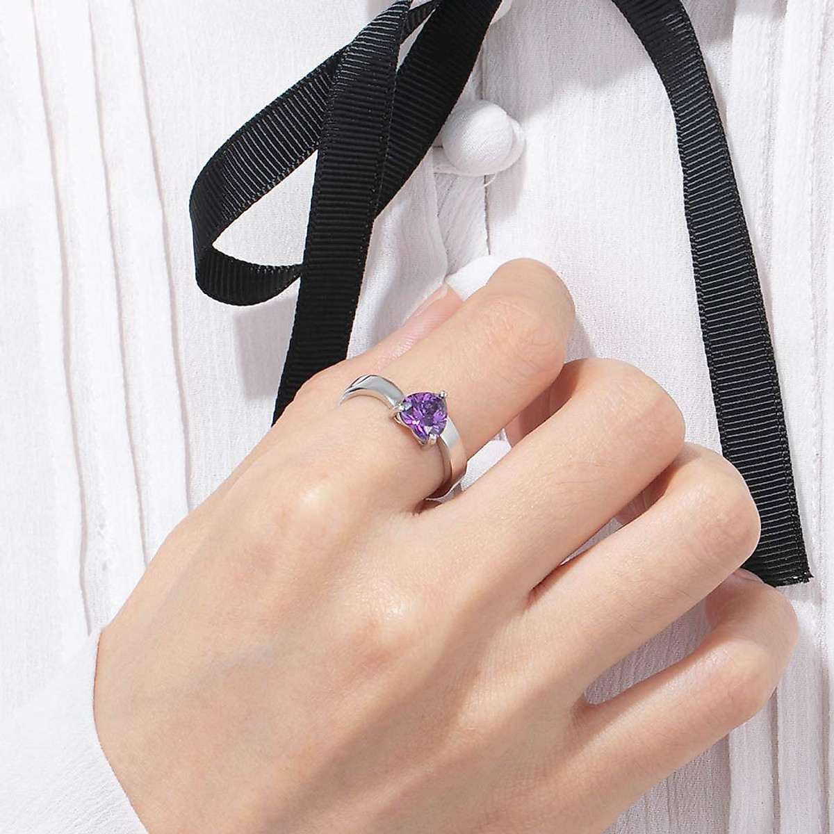 Birthstone Rings for Women LanM Personalized Mother Rings Sterling Silver Rings for Girls Custom Mom Ring 2 Children Promise Rings for Girlfriend Wife Grandma Mothers Day Gift Valentine's Day Gifts,