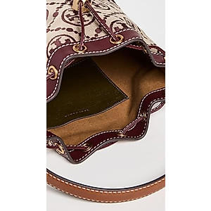 Tory Burch Women's T Monogram Jacquard Studded Bucket Bag, Claret, Red, Print, One Size