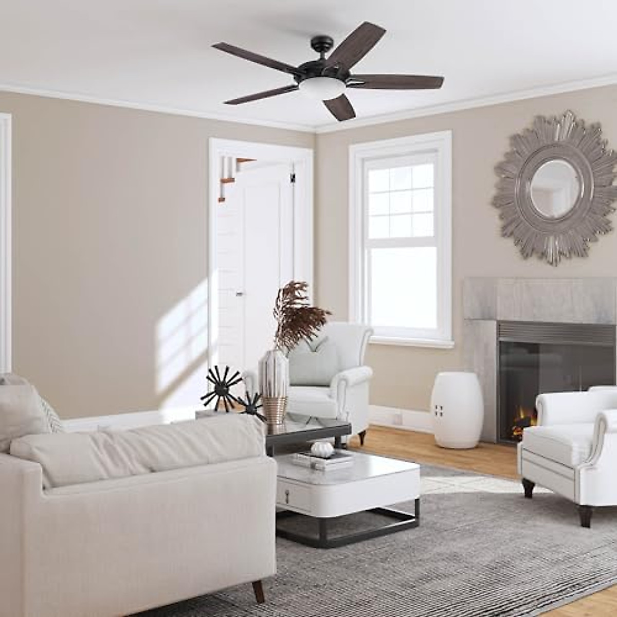 Prominence Home Clancy, 52 Inch Contemporary LED Ceiling Fan with Light, Remote Control, Dual Mounting Options, 5 Dual Finish Blades, Reversible Motor - 51483-01 (Matte Black)