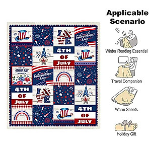 4th of July Decorations Blanket, Patriotic Memorial Day Independence Day Happy 4th of July Cute Gnome USA Flag Citizenship Veteran Labor Day Gifts, Soft Lightweight Cozy Throw Blanket for Couch Bed