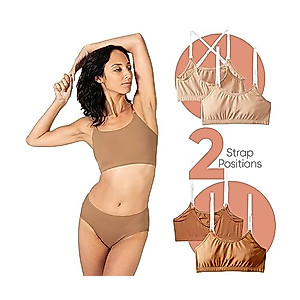 Clementine Apparel - Girls and Women Dance Bra with Clear Detachable Straps Unpadded & Seamless, Big Girls (7 to 16), Size 16, Dark Nude