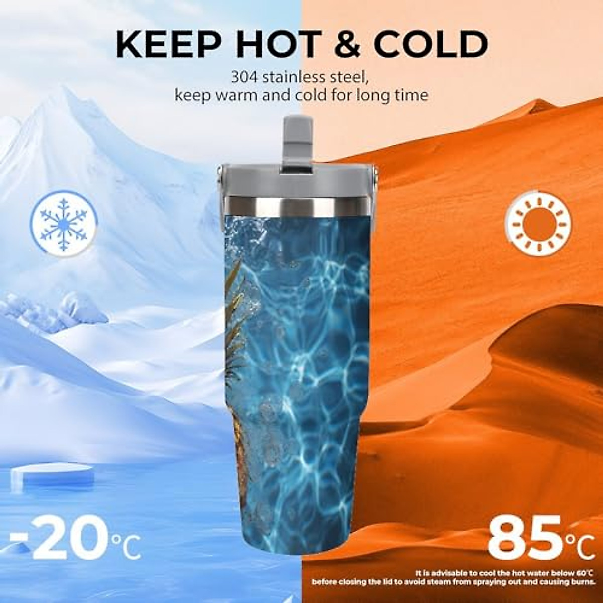 BWQJKUO Large Capacity Car Cup 30 Oz Stainless Steel Pineapple in The Pool Printed Travel Mug Leak-proof Flip Straw Tumbler with Handle,keeps Cold Or Ho