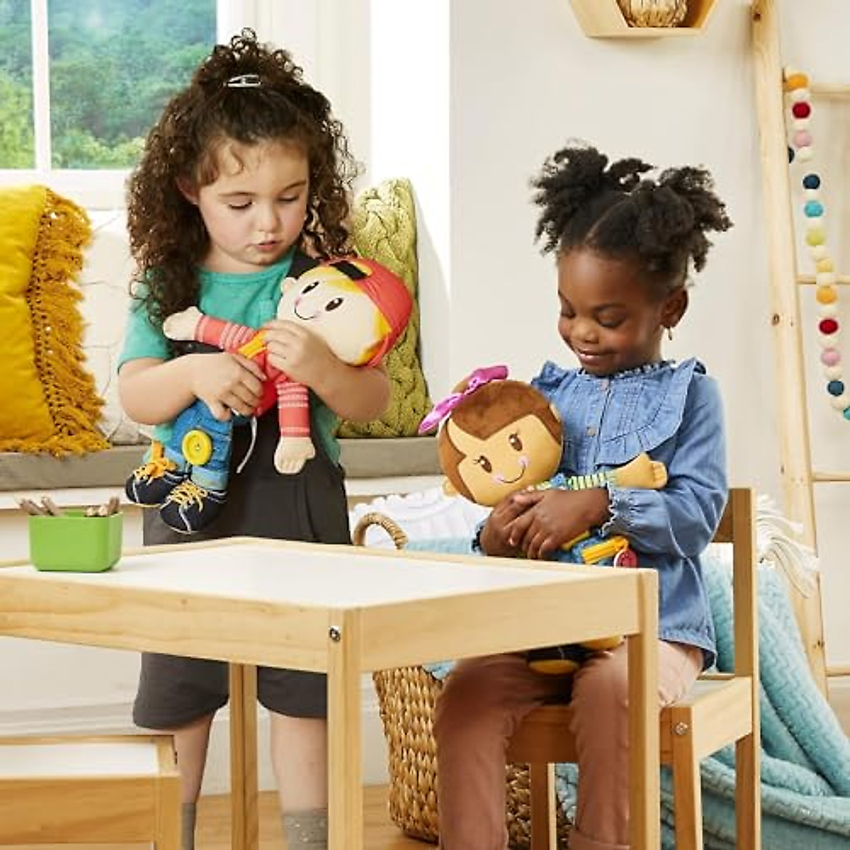 Playskool Dressy Kids Doll, Brown Hair and Bow, Activity Plush Toy with Zipper, Shoelace, Button, For Ages 2+ (Amazon Exclusive)