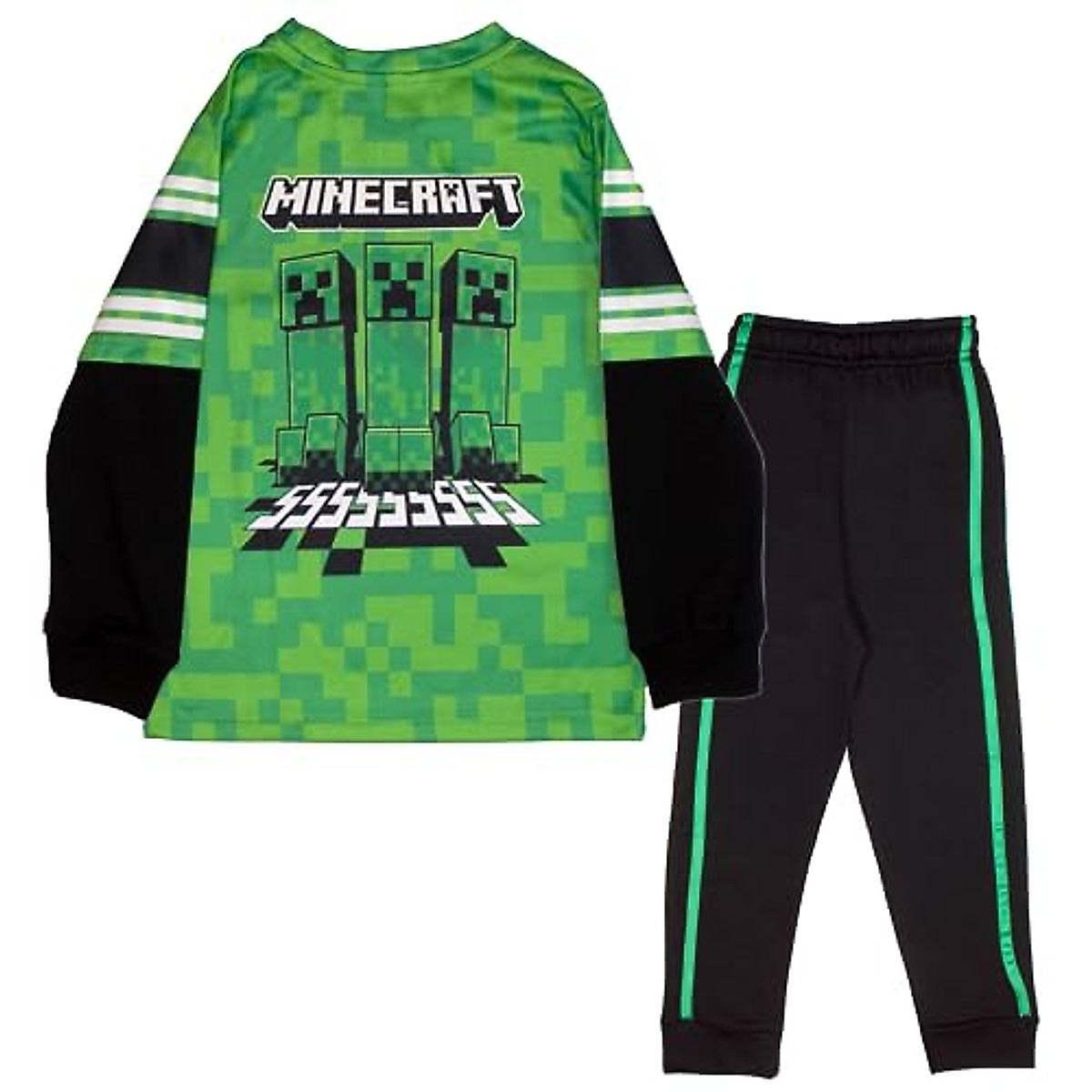Minecraft Video Game 2-Piece Set, Boys Long Sleeve Active Mesh T-Shirt & Pants 2-Pack Bundle Set (Size 14/16, Green)