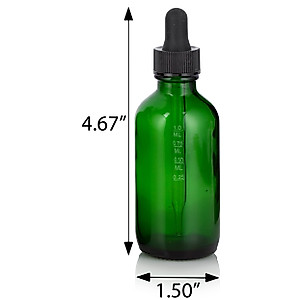 JUVITUS 2 oz / 60 ml Green Glass Boston Round Bottle with Graduated Measurement Dropper (6 Pack) + Funnel