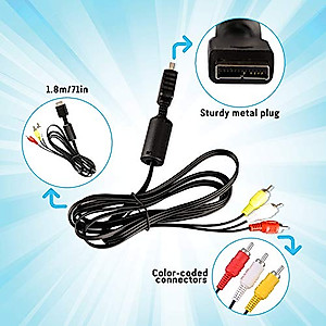 6Ft AV Cable for PS2 PS1 PS3, AV to RCA Composite Audio Video TV Cord Compatible with Playstation 1 2 3