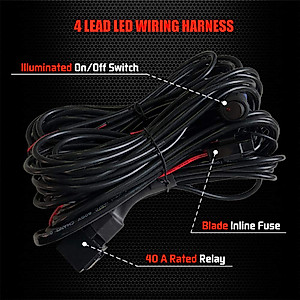 Ampper 4 Lead Wiring Harness for LED Rock Lights, LED Rock Light Pod Wiring Harness Kit with 2 Extension Wires, Relay, Fuse and Switch