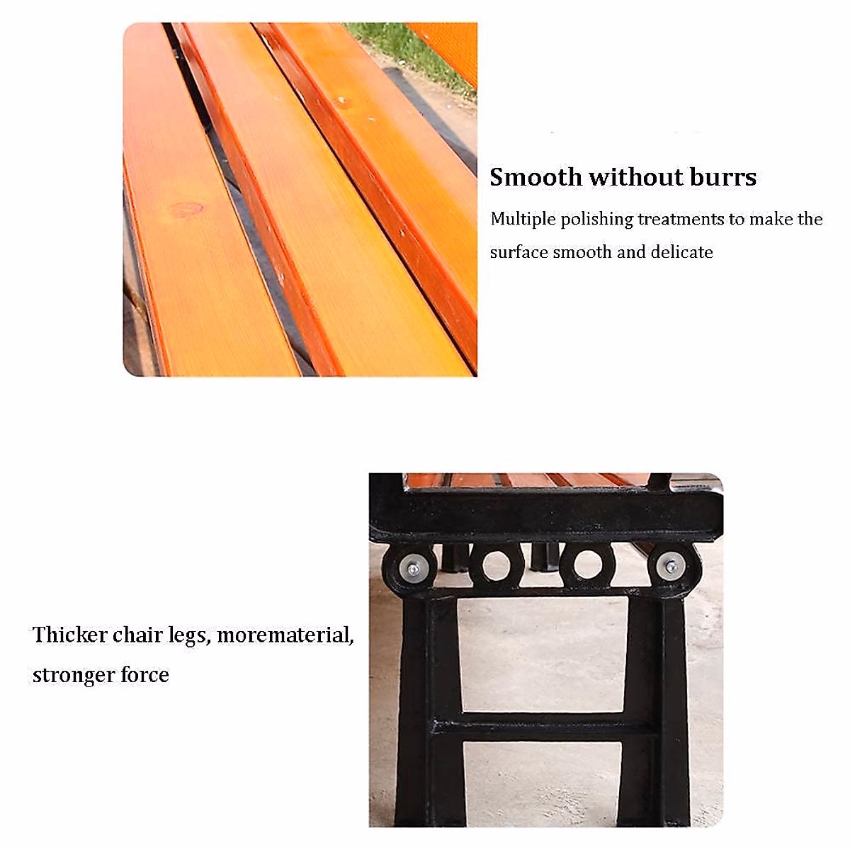 LASEVE Garden Benches, 3-Seater Wooden Outdoor Garden Bench,Cast Iron Frame Courtyard Patio Bench,Leisure Seat Park Bench with Backrest and Armrests,Weatherproof Porch Chair,for Lawn/Working Channel