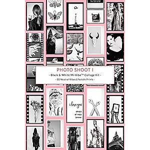 Black and White Wall Collage Kit - 50 Prints for Trendy Room Decor – Minimalistic Black and White and Grey Girls Bedroom Decor - Set of 50 Pcs Photo Prints 4x6