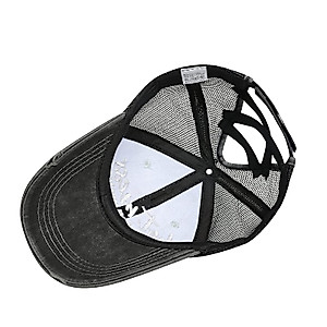 Distressed Criss Cross Ponytail Hat for Womens High Mesh Baseball Cap Distressed Messy Bun Trucker Hat Pony Hat Hot Mess Just Doing My Best