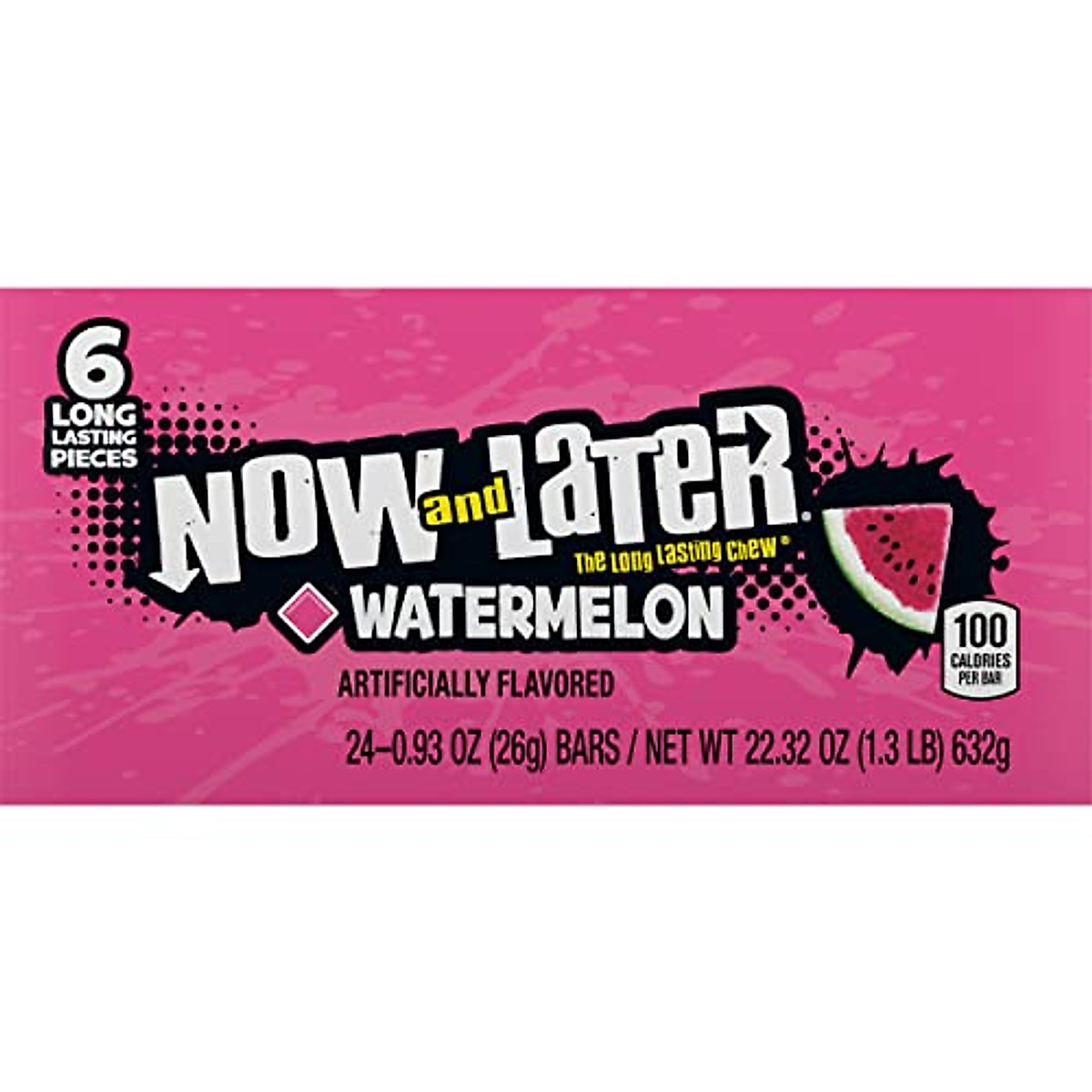 Now and Later Candy, Watermelon, 0.93ounce Bars (Pack of 24)