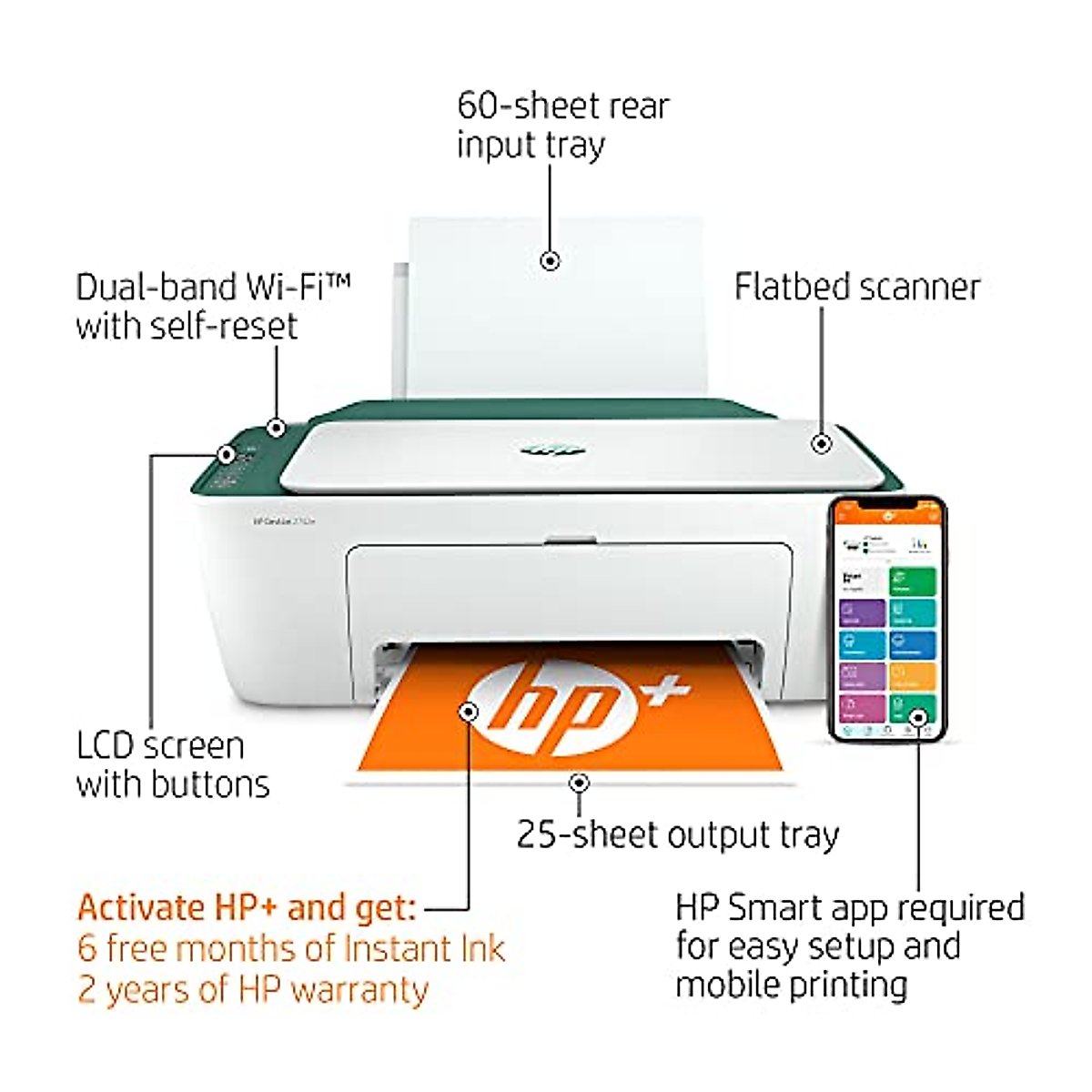 HP DeskJet 27 42e Series Wireless Inkjet Color All-in-One Printer - Print Copy Scan - Mobile Printing - USB Connectivity - Up to 7 ISO PPM - Up to 4800 x 1200 DPI - Sequoia + HDMI Cable