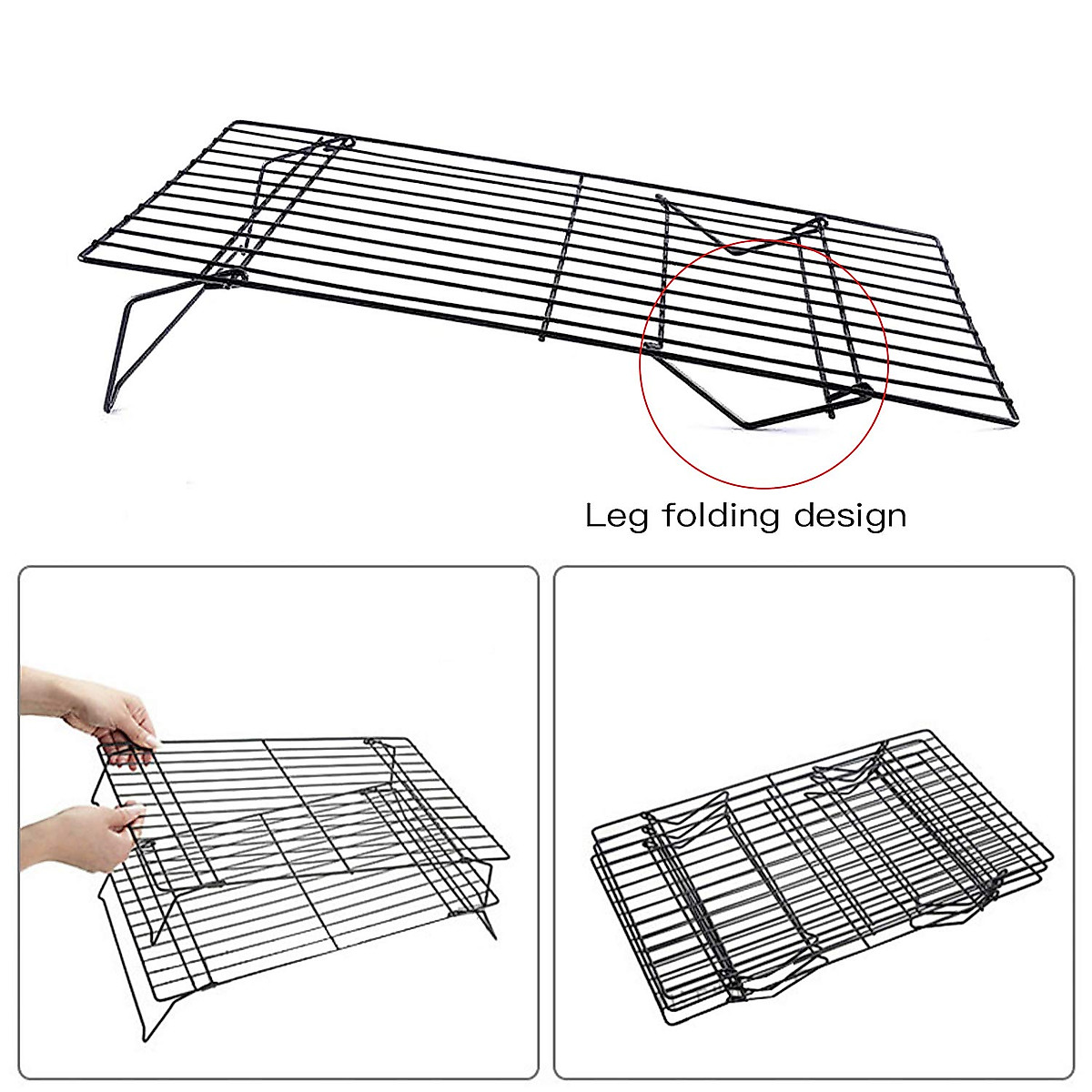 Cooling Rack, 3-Tier Stainless Steel Stackable Baking Cooking Cooling Racks for Cooling Roasting Grilling, Collapsible & Heavy Duty, Oven & Dishwasher Safe