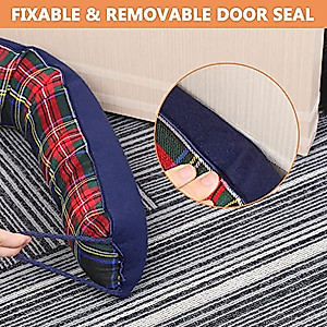 Under Door Draft Stopper 38 Inches Noise Blocker for Door Bottom Air Seal Insulation and Soundproof, Heavy Duty Weather Guard Snake Stripping,Tartan Check Navy Blue