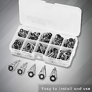 EVTSCAN 80Pcs Fishing Rod Guides Ring Tips Set Stainless Steel Ceramic Top Ring Lure Tool Kit in 10 Sizes Replacement Accessory