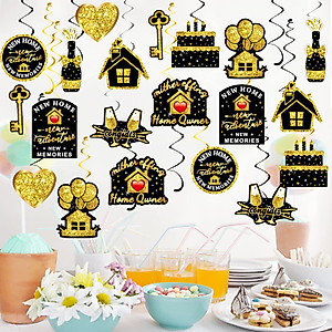 30pcs Housewarming Party Hanging Swirls Decorations, Black Gold House Warming Sign Decor, New Home Sweet Home Housewarming Theme Party Supplies