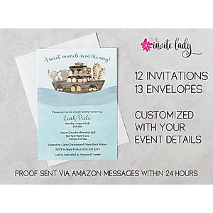 Noahs Ark Baby Shower Invitations Customizable Religious Invites Gender Neutral Boy Girl (12 Count)