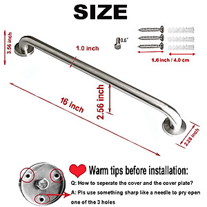 2 Pack 16 Inch Shower Grab Bar Satin Brushed Nickel, ZUEXT Stainless Steel Safety Grab Bar Handle, Bathroom Balance Bar, Safety Hand Rail Support - Handicap, Elderly, Injury, Senior Assist Bath Handle