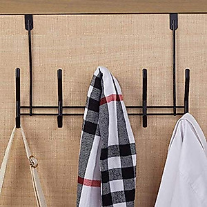 Over The Door Organizer Rack with Hooks - Heavy Duty Iron Wire Door Hanger for Coats, Bags, Hats, Towels, Clothes - Space Saving Hanging Rack Organizer (Black)