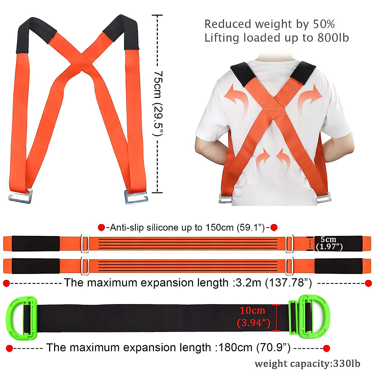 Moving Straps Lifting System Kit Moving Strap with Non-Slip Silicone for 2-Person and Widen Handle Lifting Straps for 1-Person for House-Moving, Furniture, Appliances, Boxes, Heavy Objects Moving
