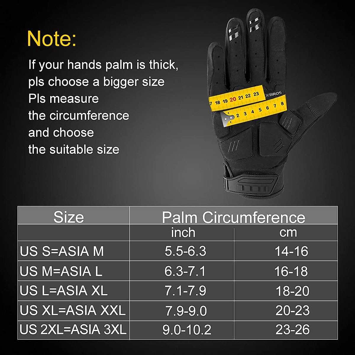 ROCKBROS Mountain Bike Gloves Dirt Bike Gloves Motorcycle Cycling Gloves with 6MM Gel Pad Touch Screen Knuckle Protection Gloves for BMX MX ATV MTB Racing Black-M