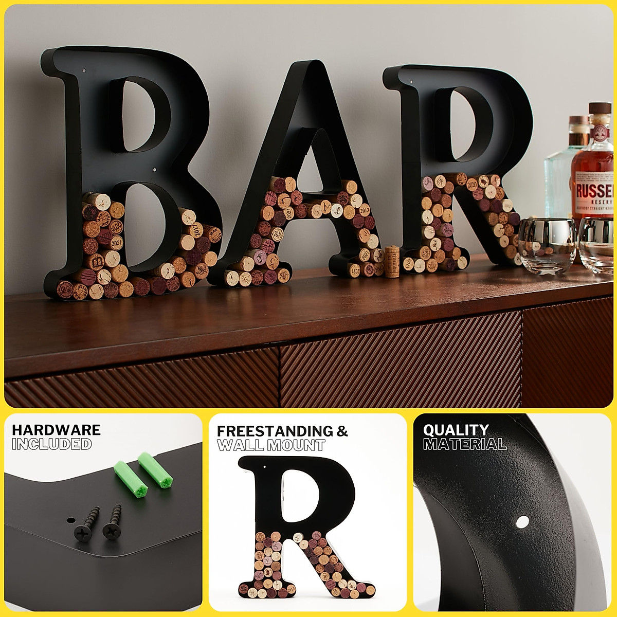 DECOMIL Wine Cork Holder (A-Z) (Letter R) | Decorative Wine Letters Cork Holder (R) | Wall Art Cork Holder Decor ®