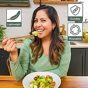 BambooMN Premium Solid Bamboo Dinner Fork 8" - All Natural Reusable Dinnerware - 10 pcs