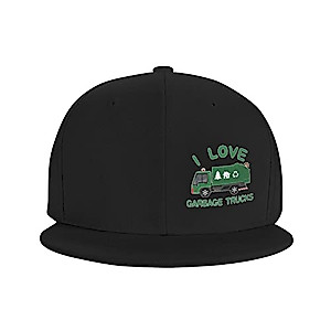 Love Garbage Trucks Rubbish Trucks Snapback Hats for Men Women Adjustable Flat Brim Baseball Cap Flat Bill Fashionable Hip Hop Hat Trucker Hat Black