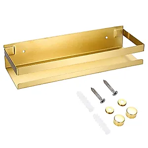 OwnMy 12 Inch Gold Shower Shelf Stainless Steel Shower Caddy Bathroom Shower Rack Shower Baskets, Rust Proof Metal Kitchen Storage Caddy Floating Shelves Wall Mount Rectangular Corner Shower Shelf