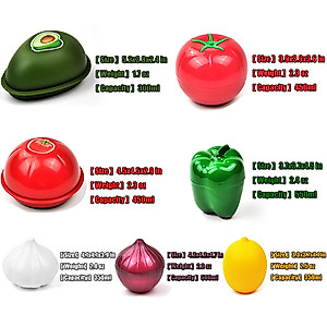 7PCS Fresh Food Savers Avocado Lemon Tomatoes Pepper Onion Garlic Shape Crisper Containers,Food Storage Containers with Lids,Reuseable Vegetable Fruits Sealing Box Fresh Bowls for Refrigerators